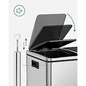 SONGMICS Trash Can, 2 x 6.3-Gallon (2 x 24L) Dual Garbage Can, Pedal Recycle Bin with Lids and Inner Buckets for Small Kitchens, Stainless Steel, Soft Closure, Airtight, Silver ULTB48NL