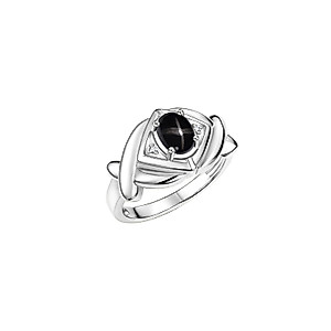 Rylos Rings for Women Sterling Silver Ring XOXO Hugs & Kisses 7X5MM Gemstone & Diamond Black Star Sapphire Jewelry Size 7