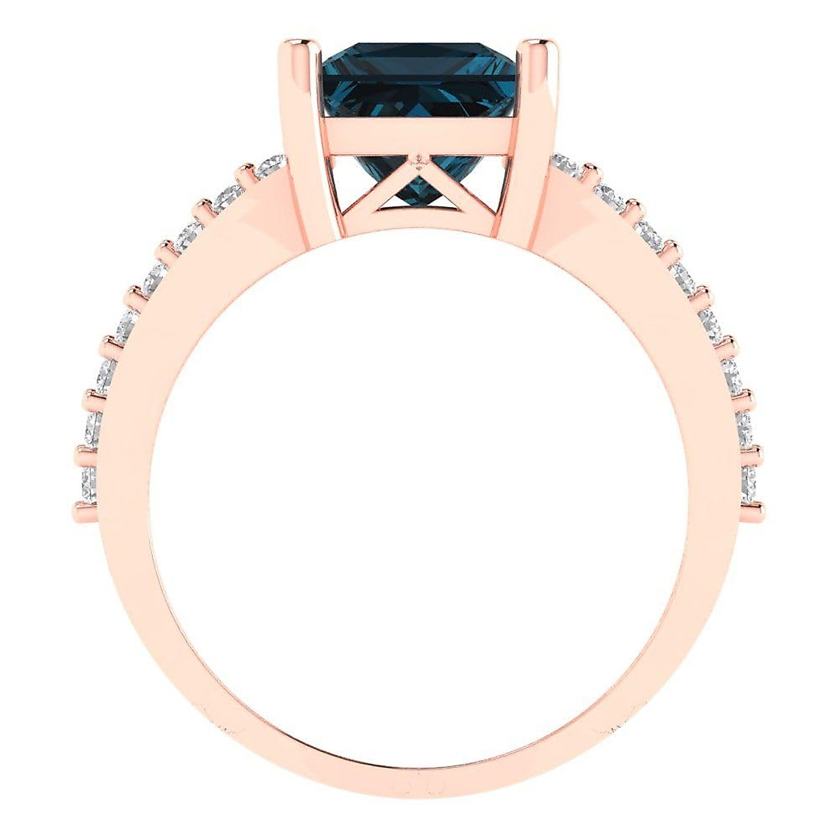 Clara Pucci 2.52 ct Princess Cut Solitaire W/Accent split shank Natural London Blue Wedding Statement Bridal ring 18K Rose Gold 8.5