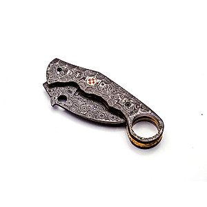 8.5" Handmade Damascus Folding Pocket Knife Karambit Knife Hunting Knife Handle Damascus Steel with Leather Sheath 108, 203
