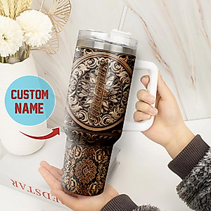 WAZONE Personalized Horse Tumbler 40oz with Handle and Straw Custom Name Wooden Drawings Vacuum Tumblers Stainless Steel Travel Mug Equestrian Gifts Birthday Christmas for Men Women Animal Lover