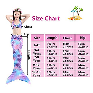 5Pcs Girls Swimsuit Mermaid Tails for Swimming Kids Bikini Costume Sets with Flower Headband (No Monofin) (DH48-P,7-8 Years)