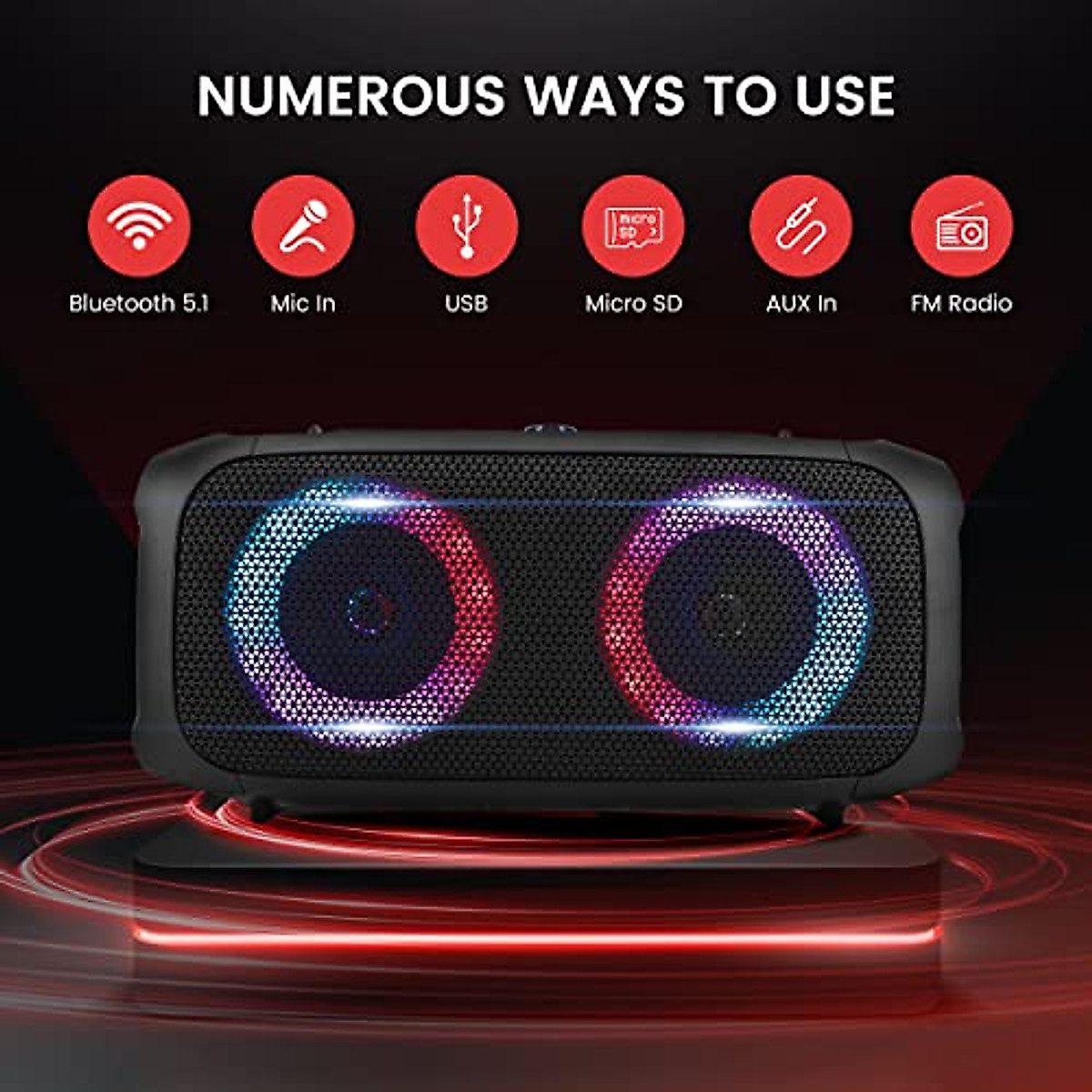Pyle Wireless Portable Bluetooth Boombox Speaker - 500W Rechargeable Boom Box Speaker Portable Barrel Loud Stereo System - Flashing LED, FM Radio/Aux/MP3/USB Flash Drive/Micro SD, & 1/4 in -PPHP652B