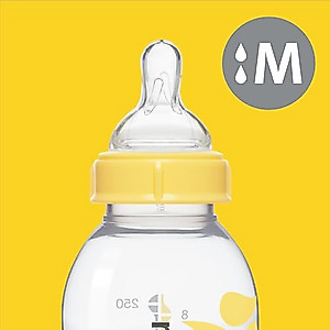 Medela Medium Flow Feeding & Storage Bottles, 3 Pack of 8 Ounce Bottle with Nipple, Lids, Wide Base Collars, and Travel Caps, Made Without BPA