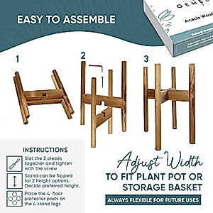 GEMEZZI Wood Plant Stand Modern to Mid Century Indoor and Outdoor Plant Stand and Rattan Plant Stand for Flower Pots, Adjustable Plant Holder Fits 8 9 10 11 to 12 Inch Planter Stands