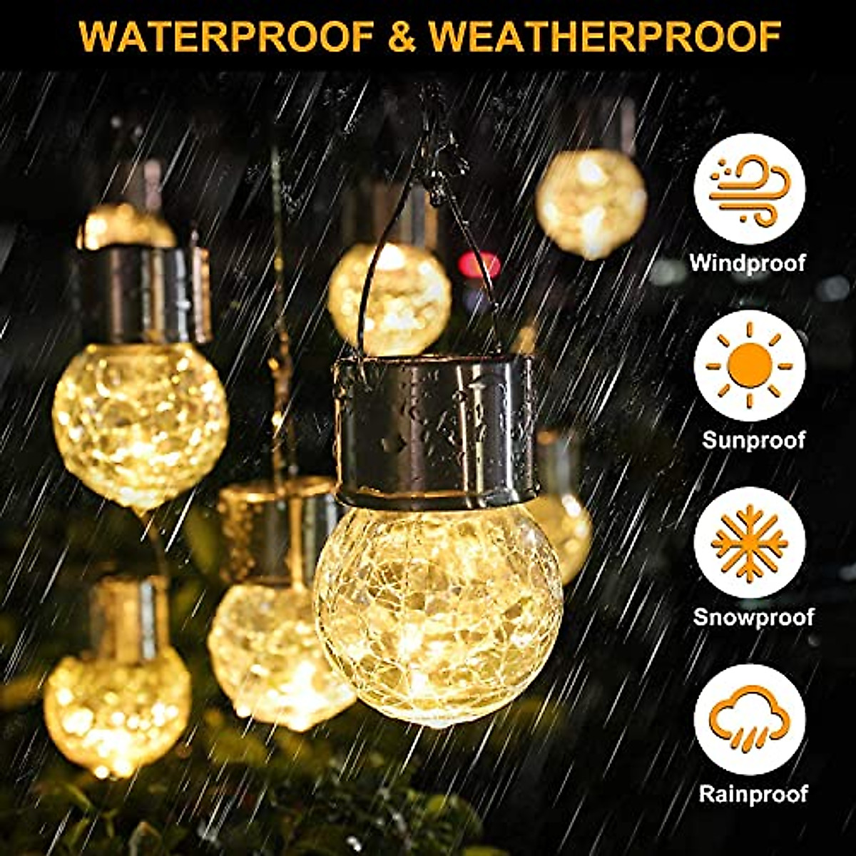 GZKPL Outdoor Solar Light, Waterproof Hanging Lantern Decorative Garden Lights with Cracked Glass & Hook for Patio, Tree, Yard, Camper, Lawn, Pool, Christmas Decor (Warm White)