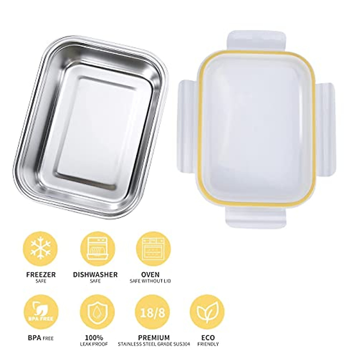 Tikafu 18/8 Stainless Steel Food Containers | Food Preservation Lunch Box | Leak Proof Stackable Light and Easy Storage | Set of 3 (21oz/43oz/76oz) | BPA FREE, B4200