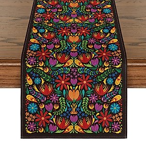 Artoid Mode Dia De Los Muertos Floral Fiesta Mexican Table Runner, Mexico Day of The Dead Kitchen Dining Table Decoration for Home Party Decor 13x72 Inch