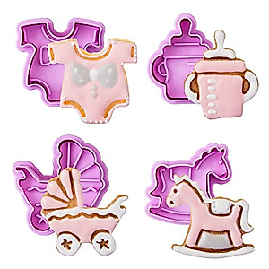 GWHOLE 4 Pack of Baby Cookie Stamper Cutters for New Born Baby Shower Birthday Party