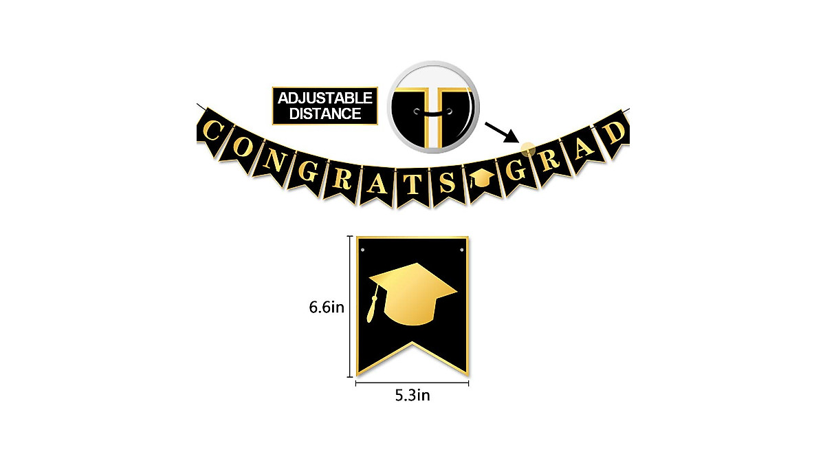 Graduation Hanging Banner Set - Black & Gold Swirls & 'GRAD' Banner