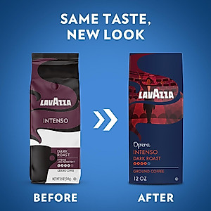 Lavazza Intenso Ground Coffee Blend, 12-Ounce Bag, Non-GMO, Full-bodied dark roast with flavor notes of Chocolate for a bold, rich result