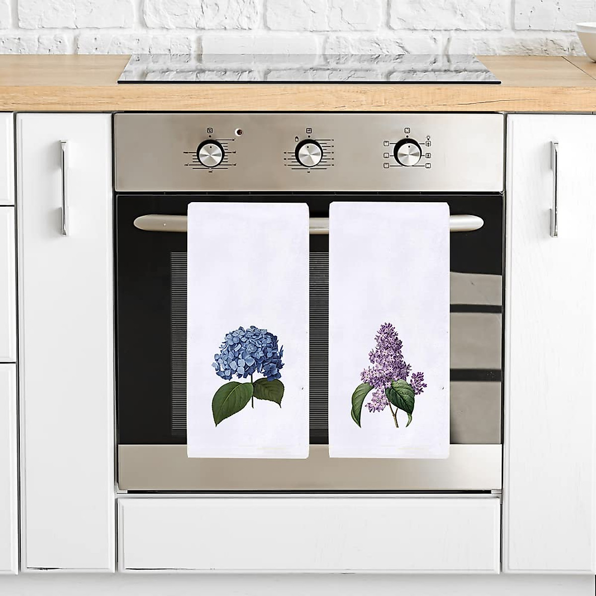 Watercolor Hydrangea Purple Lilacs Kitchen Dish Towel 18 x 28 Inch, Seasonal Spring Summer Flower Towels Dish Cloth for Cooking Baking Set of 2