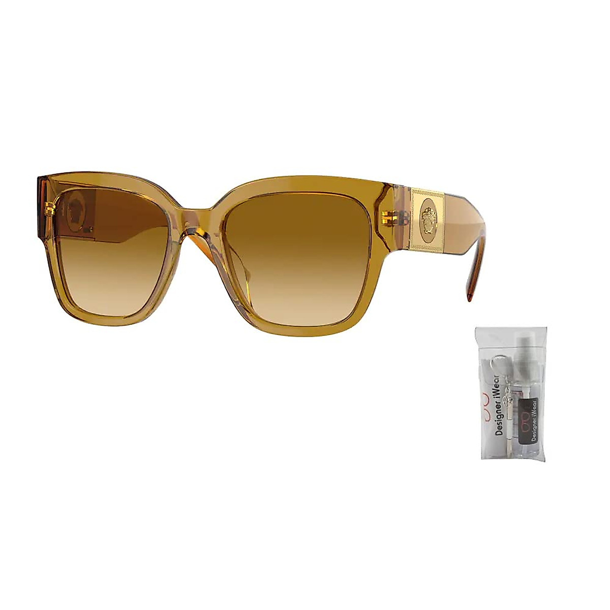 Versace VE4437U 53472L 54MM Transparent Honey/Light Yellow Gradient Orchre Pillow Sunglasses for Women + BUNDLE With Designer iWear Eyewear Kit