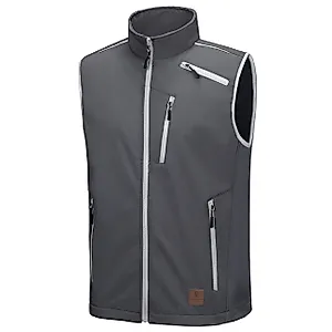Little Donkey Andy Men's Lightweight Fleece Lined Softshell Vest Windproof Sleeveless Jacket for Hiking Travel Golf Gray L