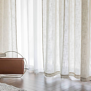 Home Brilliant Linen Sheer Curtain Linen Curtains for Living Room Filtering Sunlight Semitransparent Panels for Bedroom Window Trearment Curtain, Set of 2, 54 x 45 Inch, Beige