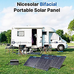 Nicesolar Portable 100W Solar Panel Kit Bifacial Foldable 100 Watt Solar PV Module Charger for Portable Power Station & Lead-Acid & Lithium & LiFePO4 12V Battery for Camping Outdoor Boat RV