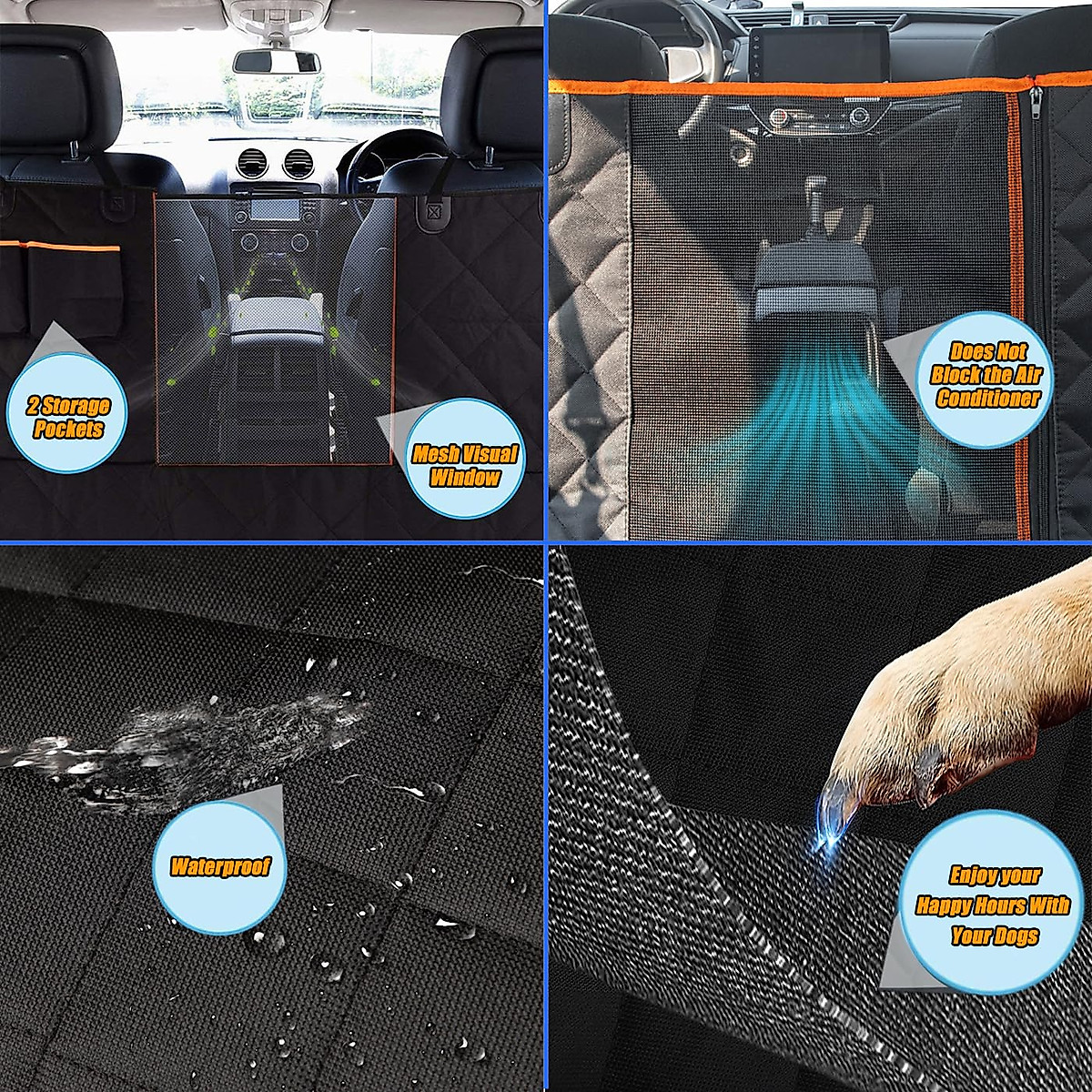 QUYDDC Dog Car Seat Cover 100% Waterproof, Dog Seat Cover with Side Flaps from Scratching, Keeping Car Pristine Clean, Non-Slip Pet Seat Covers, for Car,Trucks Suvs Machine Washable 59" W x 65" L