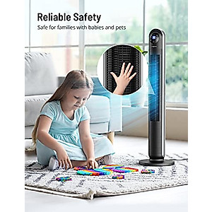 PARIS RHÔNE Tower Fan, 44" Oscillating Standing Tower Fan, 24dB Quiet DC Cooling Fan, 12 Speeds Bladeless Fan with Remote, 24H Timer, LED Display, Portable Floor Fan for Bedroom Home Office