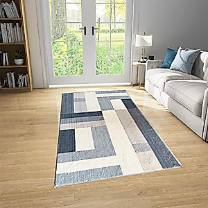 MIIUJJIR Modern Area Rug -3’ X 5’ Faux Wool Non-Slip Washable Accent Area Rug, Soft Fuzzy Throw Rug Floor Carpet for Living Room Bedrooms Laundry Dining Room Home Decor, Blue&White