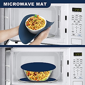 Multi-Purpose Silicone Mat, Heat Resistant, BPA Free, Non Slip Microwave Baking Mat, Food Cover, Trviet, Splatter Guard, Drying Mat, 12 Inch Diameter, Set of 2 (Blue)