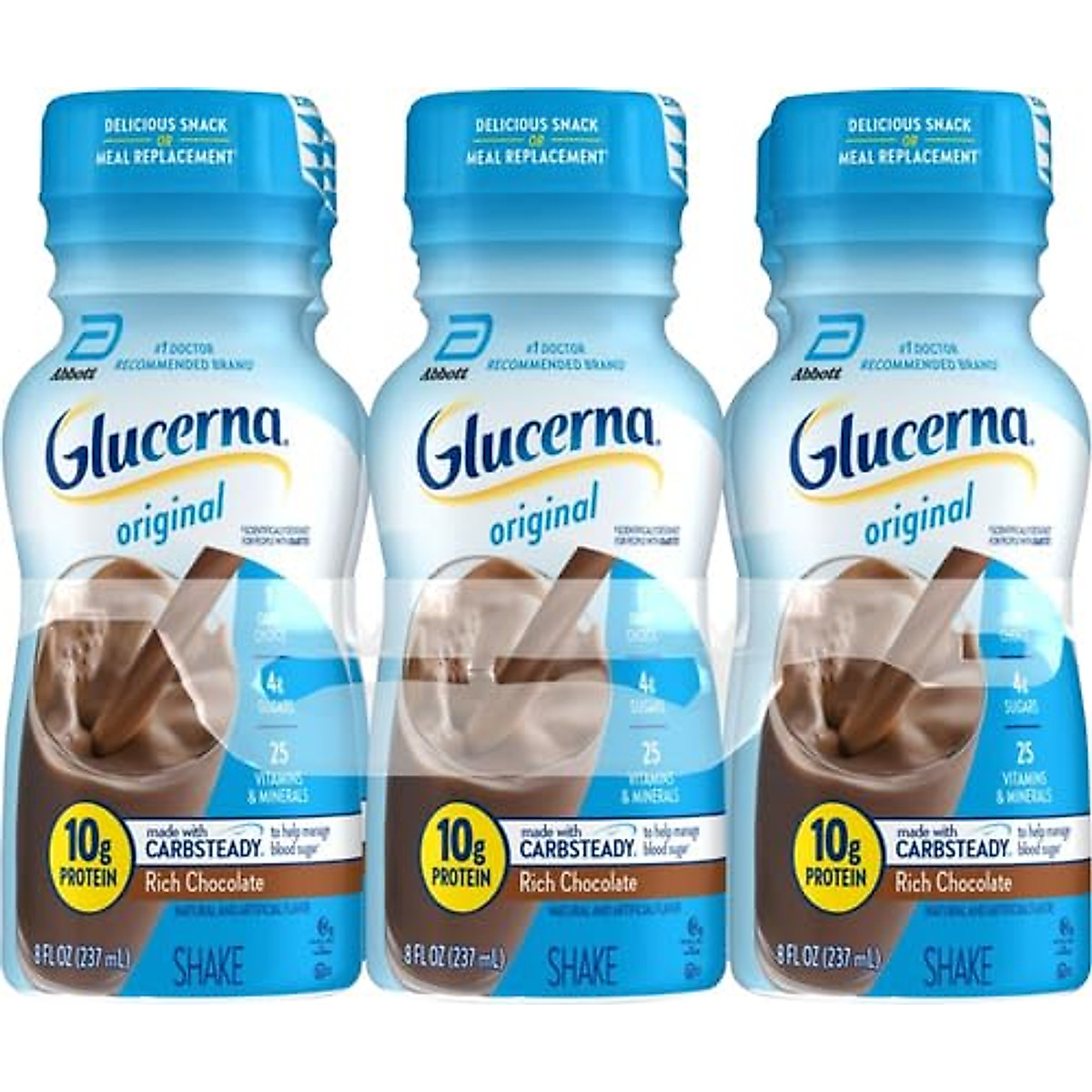 Glucerna Nutritional Shake, Diabetic Drink to Support Blood Sugar Management, 10g Protein, 180 Calories, Rich Chocolate, 8-fl-oz Bottle, 6 Count