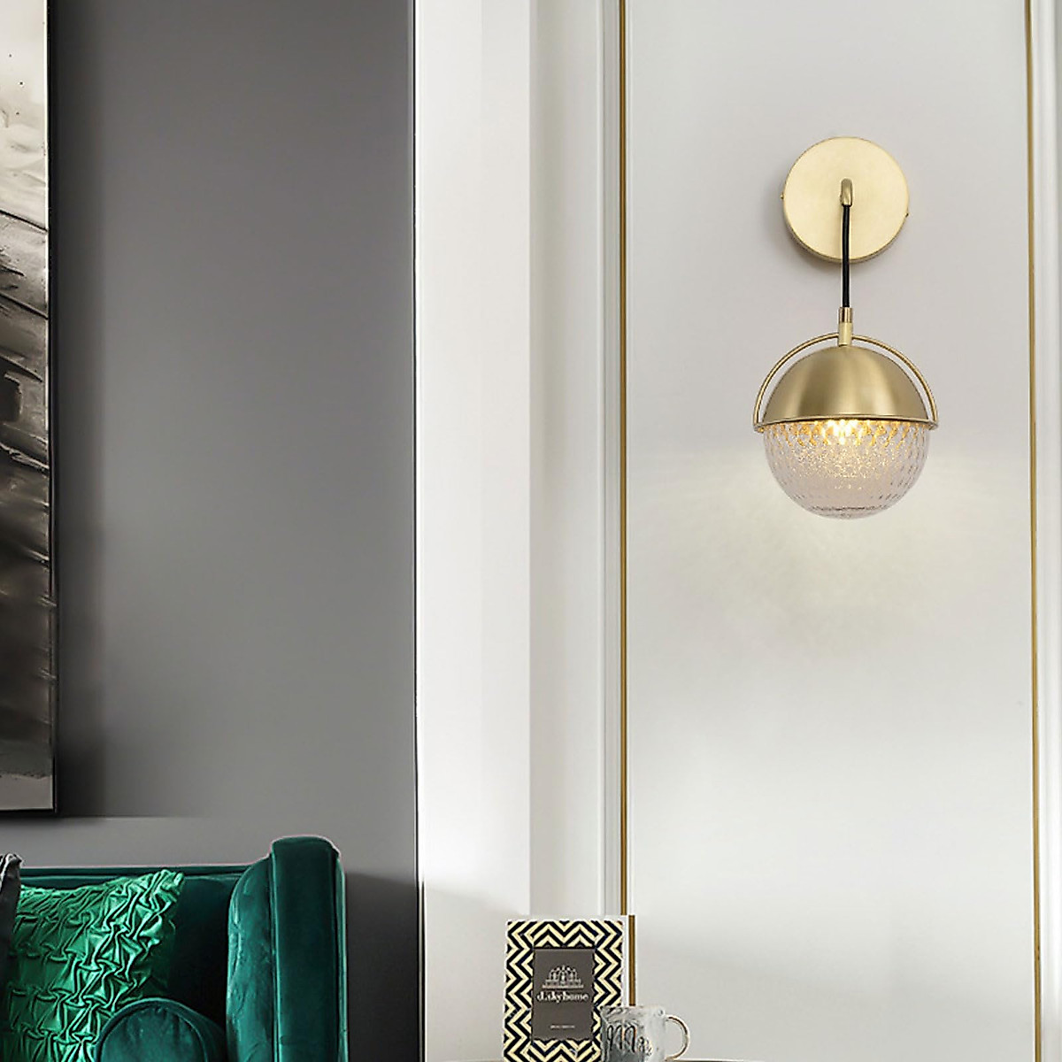 AAMNA Industrial Wall Light Fixtures with Globe Glass Shade, Indoor LED Wall Sconces Minimalist Modern Wall Lamp, Cordless Brass Wall Lamp for Bathroom Hallway Kitchen Mirror