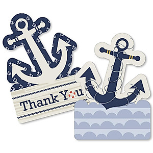 Big Dot of Happiness Ahoy - Nautical - Shaped Thank You Cards - Baby Shower, Birthday Party Thank You Note Cards with Envelopes - Set of 12