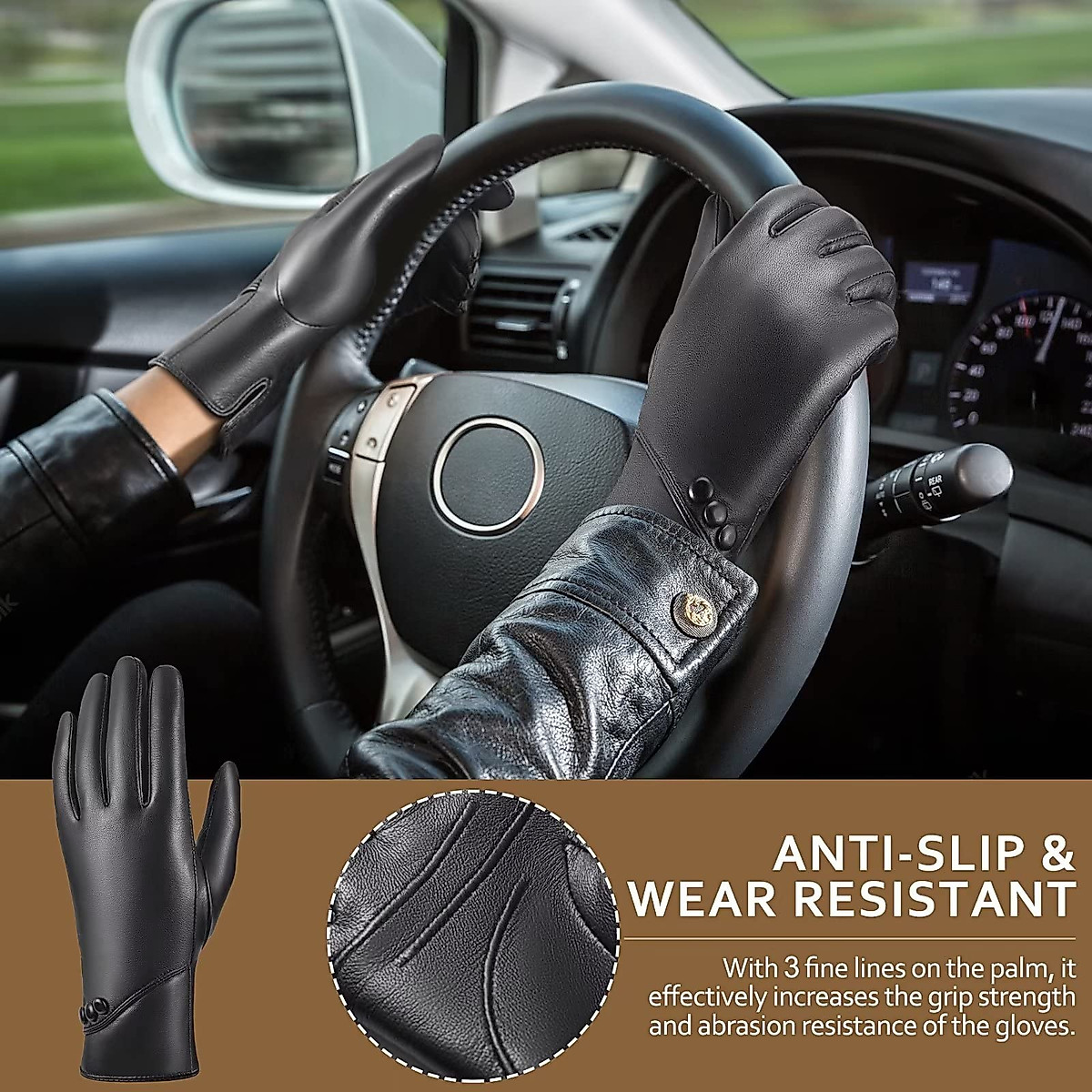 MAGILINK Genuine Sheepskin Leather Gloves for Women, Winter Warm Touchscreen Gloves Thinsulate Lined, Driving Motorcycle Gloves(Black-M)