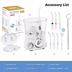 ROSPEC Dental Water Flosser with 7 Multifunctional Tips &a Oral cavity mirror,600ML Detachable Water Tank,10 Adjustable Pressure,For Adults & Kids – Waterproof,Electric Dental Pick Flosser (white)