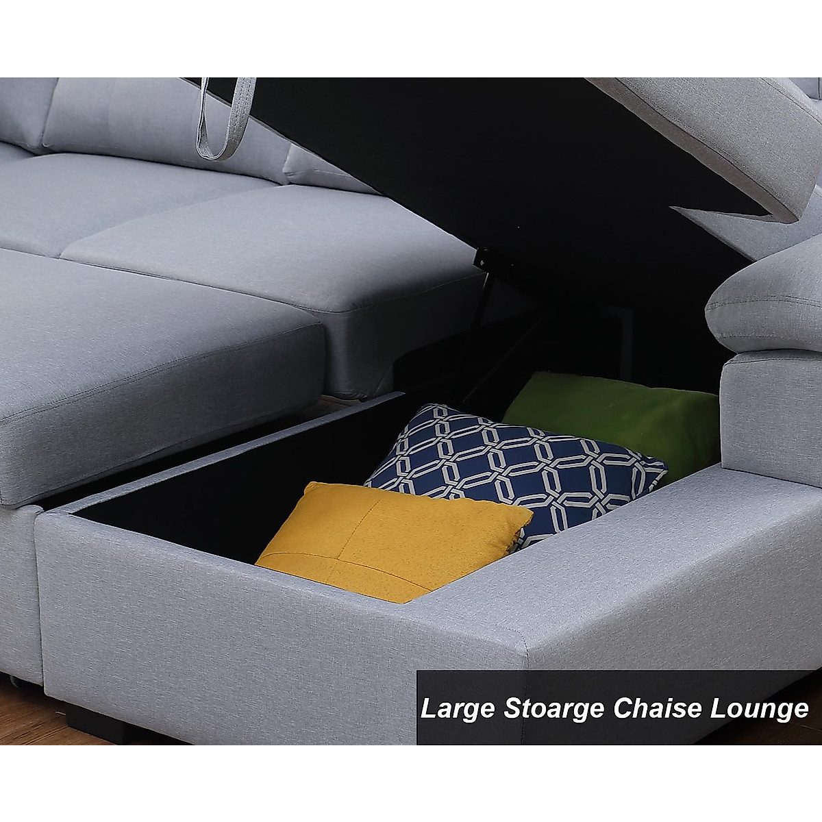 Sleeper Sofa Couch Bed with Pull Out Couch Living Room Set Sectional Sleeper Sofa with Storage Chaise Modular Couch Fabric Sofa Bed in Grey