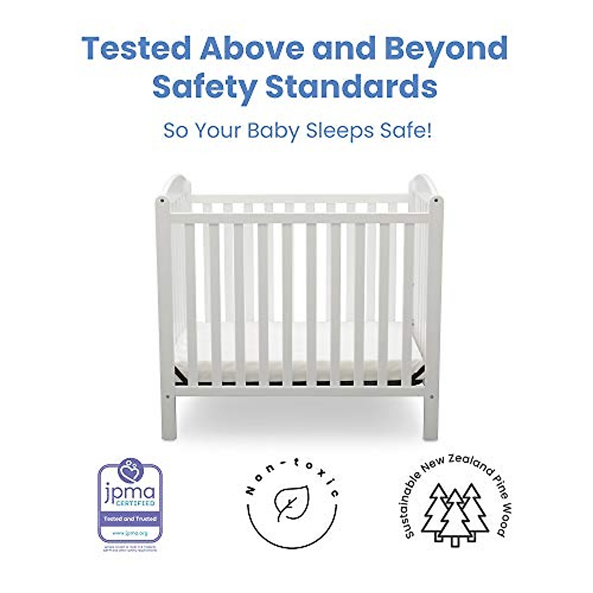 Delta Children Emery Mini Convertible Baby Crib with 2.75-inch Mattress, Bianca White