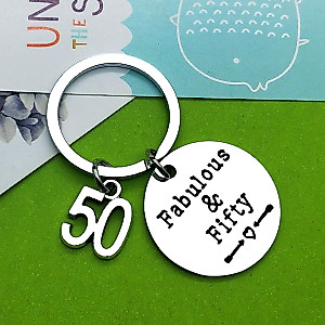 Birthday gifts 50th Birthday Keychain, 50th Birthday Gifts for Men & Women, Fabulous and Fifty Keychain,50th Bday Gifts for Him or Her,Fabulous & Fifty Gift for Her