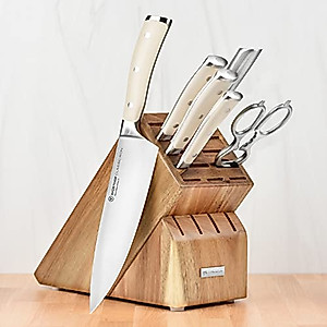 Wusthof Classic Ikon Creme 7 Piece Knife Set with Acacia Wood Block