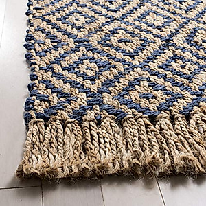 SAFAVIEH Natural Fiber Collection Accent Rug - 3' x 5', Tropical Blue & Natural, Handmade Boho Diamond Tassel Jute, Ideal for High Traffic Areas in Entryway, Living Room, Bedroom (NF266D)