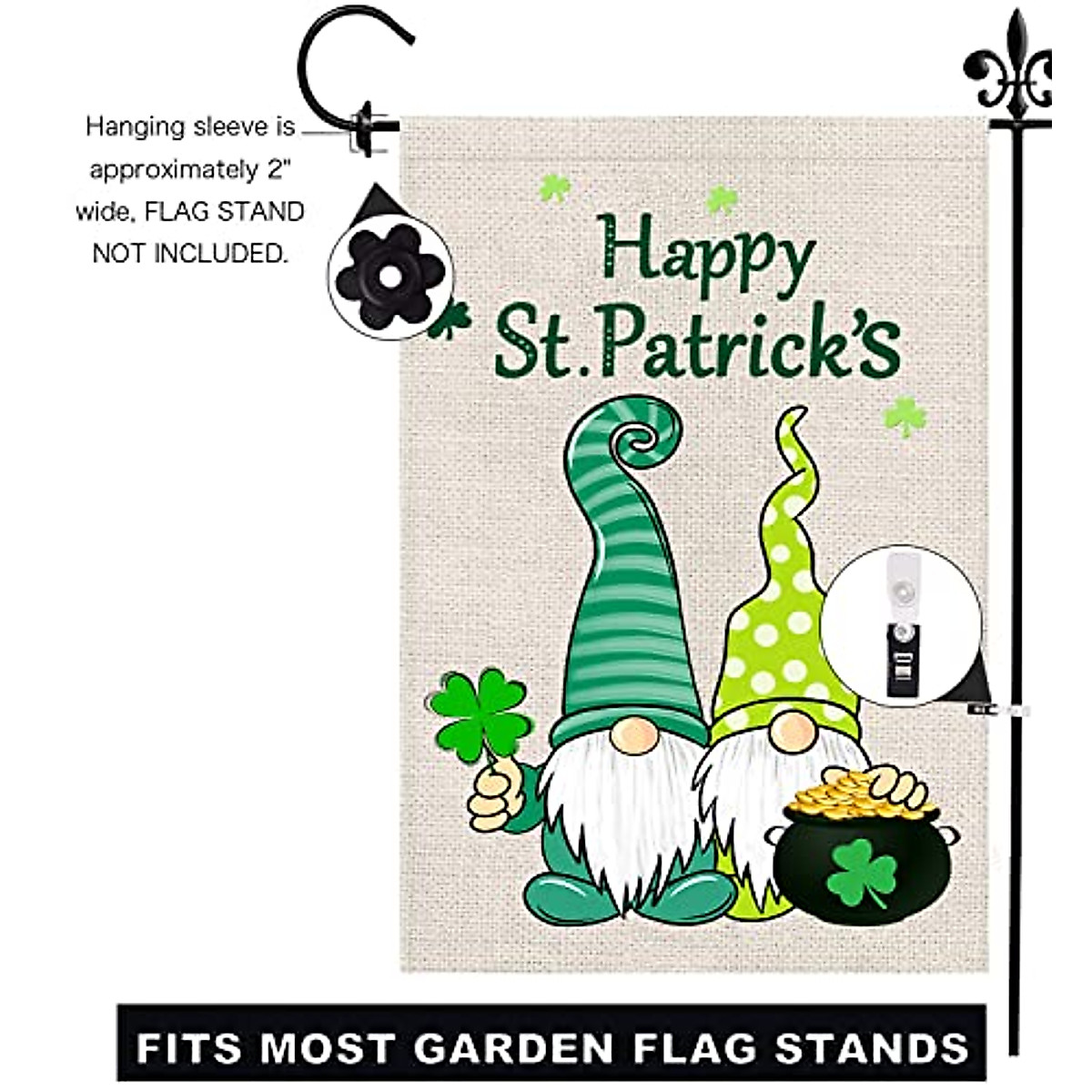 Mloabuc St. Patrick's Day Gnome Garden Flag Welcome Hat Lucky Yard Flag Farmhouse Double Sided Lattice Vertical Outdoor Decor 12 x 18 In