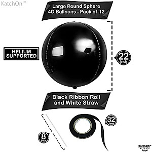 Big 22 Inch Gold Foil Balloons - Pack of 12, Gold Mylar Balloons | Black Mylar Balloons - 22 Inch, Pack of 12 | Round 4D Metallic Gold Balloons | Black Shiny Balloons for Black Birthday Decorations