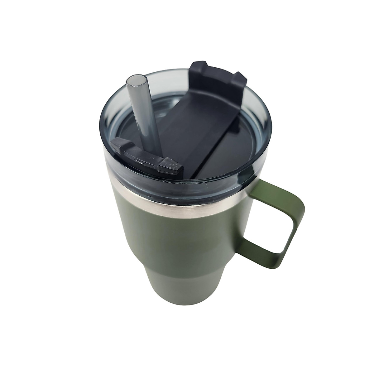 FTB Creative 20oz Insulated Tumbler Mug, Double Wall Stainless Steel, with Lid, Straw and Handle (Army Green)