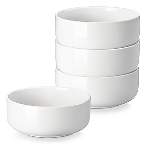 MALACASA 24 OZ Cereal Bowls, Porcelain Soup Oatmeal Bowls Kitchen Ceramic Bowls Set of 4 Dishwasher Microwave Oven Safe, White, Series LUNA