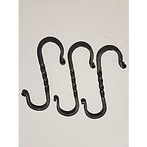 Wrought Iron Twisted Hooks Medium"S"- Lot 3 Hand Made - Powder Coated
