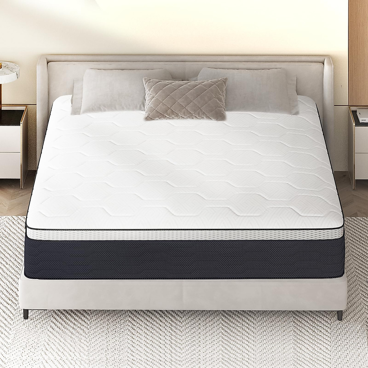 Z-hom King Mattress 14 Inch, King Mattresses Hybrid Spring Mattress in a Box, King Size Foam Innerspring Mattress with Motion Isolation & Pressure Relief for King Bed Frames, Medium Soft, White Grey