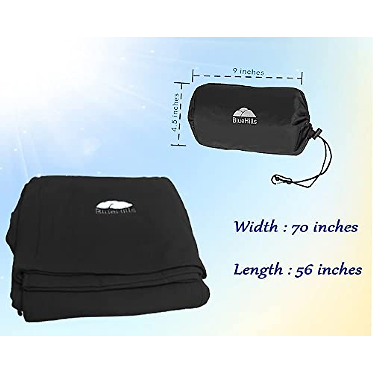 BlueHills Premium Mini Plush Travel Blanket and Ultra Compact Travel Blanket Value Pack Set of 2 - Airplane Flight Blanket Throw in a case with Strap Compact Pack for Car Plane Travel Black