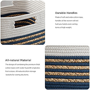 UBBCARE Set of 4 Storage Cubes 11 X 10.5 X 10.5 in, Water Hyacinth Storage Bins for Shelves, Toys, Book, Storage Baskets with Handles, Cotton Rope Woven Baskets for Organizing, Blue