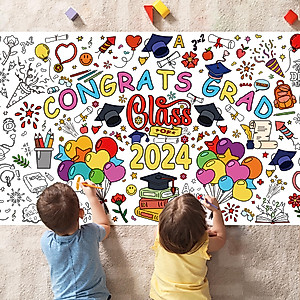 OHOME Graduation Giant Coloring Poster/Tablecloth - Kindergarten Graduation Gifts - 30 x 72 Inches Jumbo Coloring Banner Kids Crafts Games,Kindergarten Graduation Decorations for 5th Grade Preschool