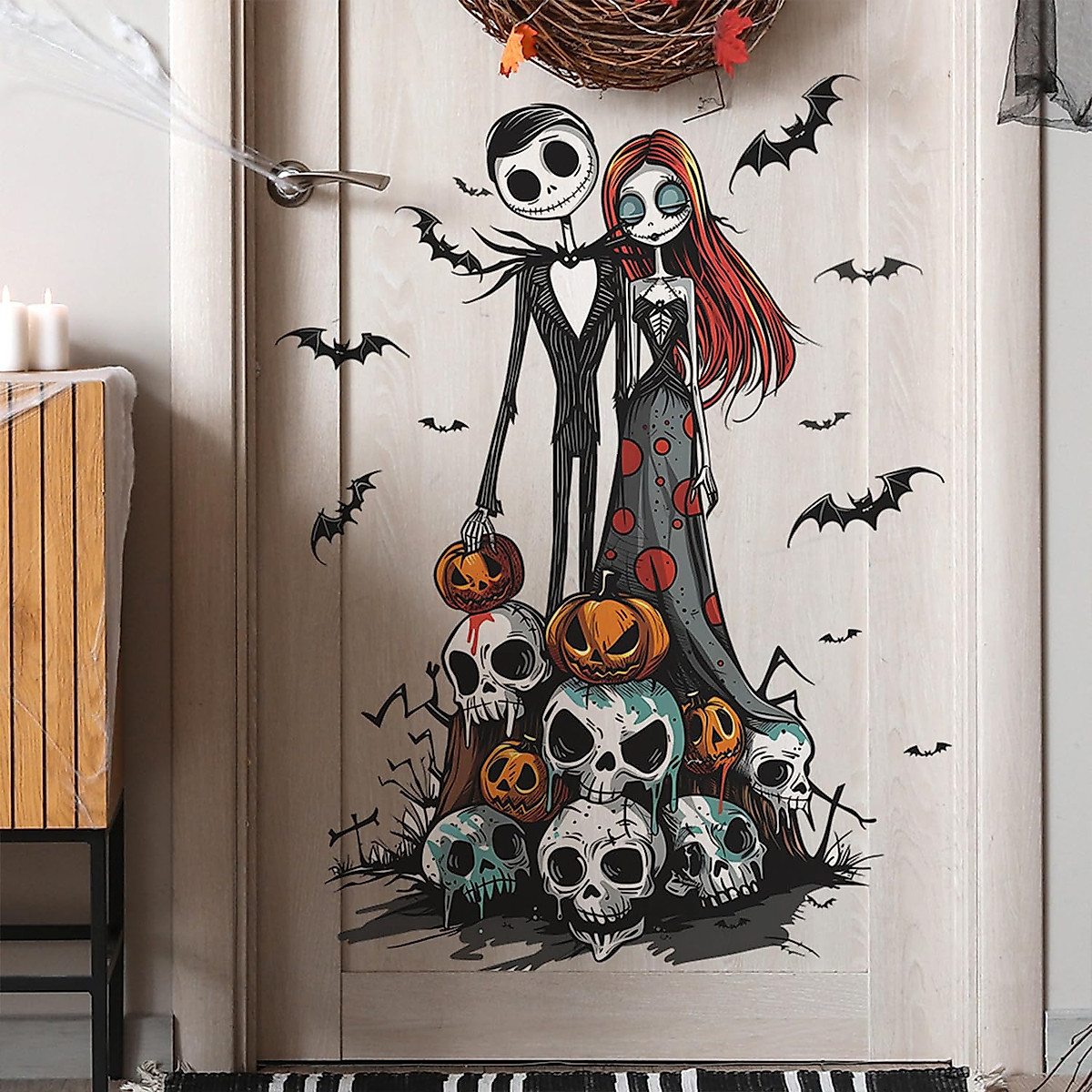 Generic Nightmare Before Christmas Wall Stickers Decals Horror Halloween Decoration Bat Pumpkin Skull Wall Clings for Halloween Party Home Office Classroom Wall DIY Wall Art Stickers Supplies, WW-173