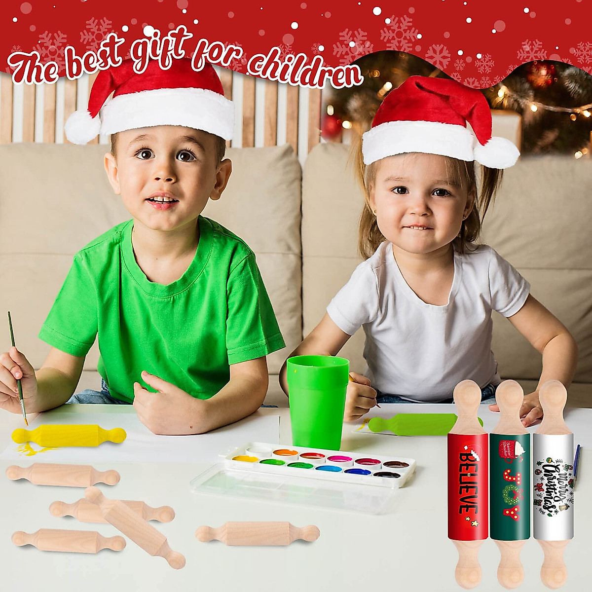 20PCS Mini Rolling Pins for Crafts, Small Wooden Dough Roller for Children in the Kitchen Baking and Imaginative Play, Wooden Tiered Tray Decorative for Halloween and Christmas Presents (4.1 Inches)