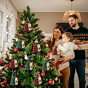 GlyinnHe 36PCS Christmas Drawstring Bag Buffalo Plaid Xmas Burlap Bag with Snowflake Bulk Jute Gift Goody Treat Bags with Kraft Tag for Xmas Holiday New Year Party Favors Supplies