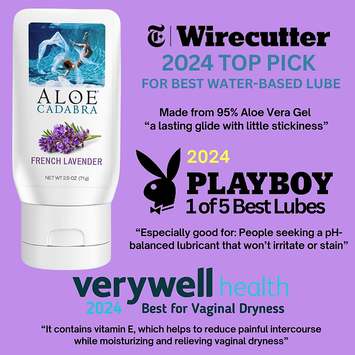 Aloe Cadabra Flavored Personal Lubricant and Vaginal Moisturizer, Organic Edible Aloe Lube for Men, Women and Couples, Non-Staining, pH Balanced, Toy Compatible (French Lavender, 2.5 Ounces, 1 Pack)