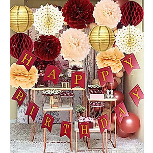 40th Birthday Decorations for Women Fall Burgundy Rose Gold 40th Birthday Party Supplies Polka Dot Fans 40th Birthday Balloons Burgundy Rose Gold 40 Birthday Decorations Fall