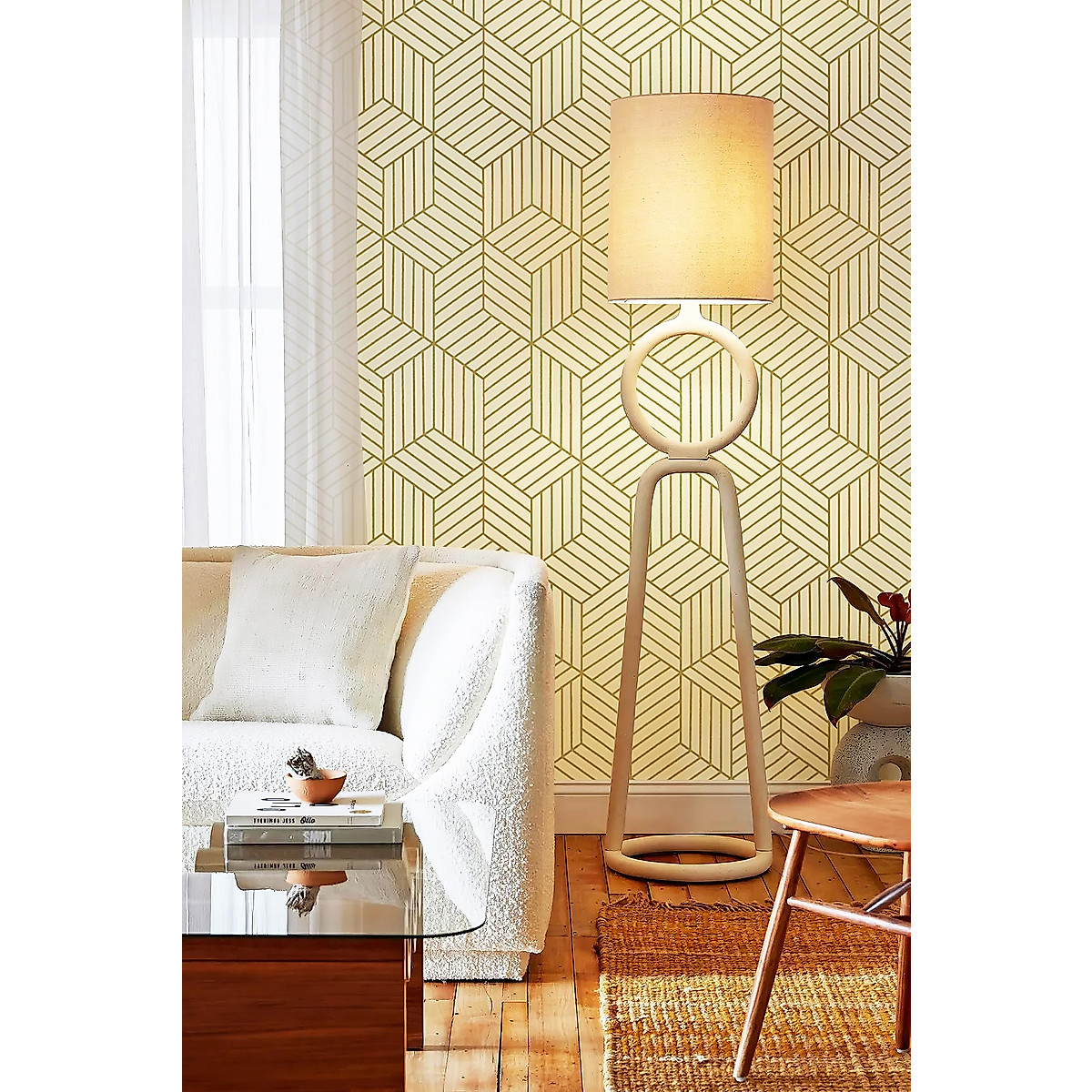 CiCiwind Peel and Stick Wallpaper Gold and Beige Contact Paper Geometric Striped Hexagon Wallpaper Removable Self Adhesive WallPaper Waterproof Vinyl Paper for Cabinets Shelf Drawer 15.7"x78.7"Upgrade