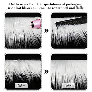 4 Pieces Faux Fox Fur Fabric Shaggy Fur Patches Fabric Trim Ribbon Chair Cover Seat Cushion Pad Supplies for DIY Craft Costume Decoration(White)